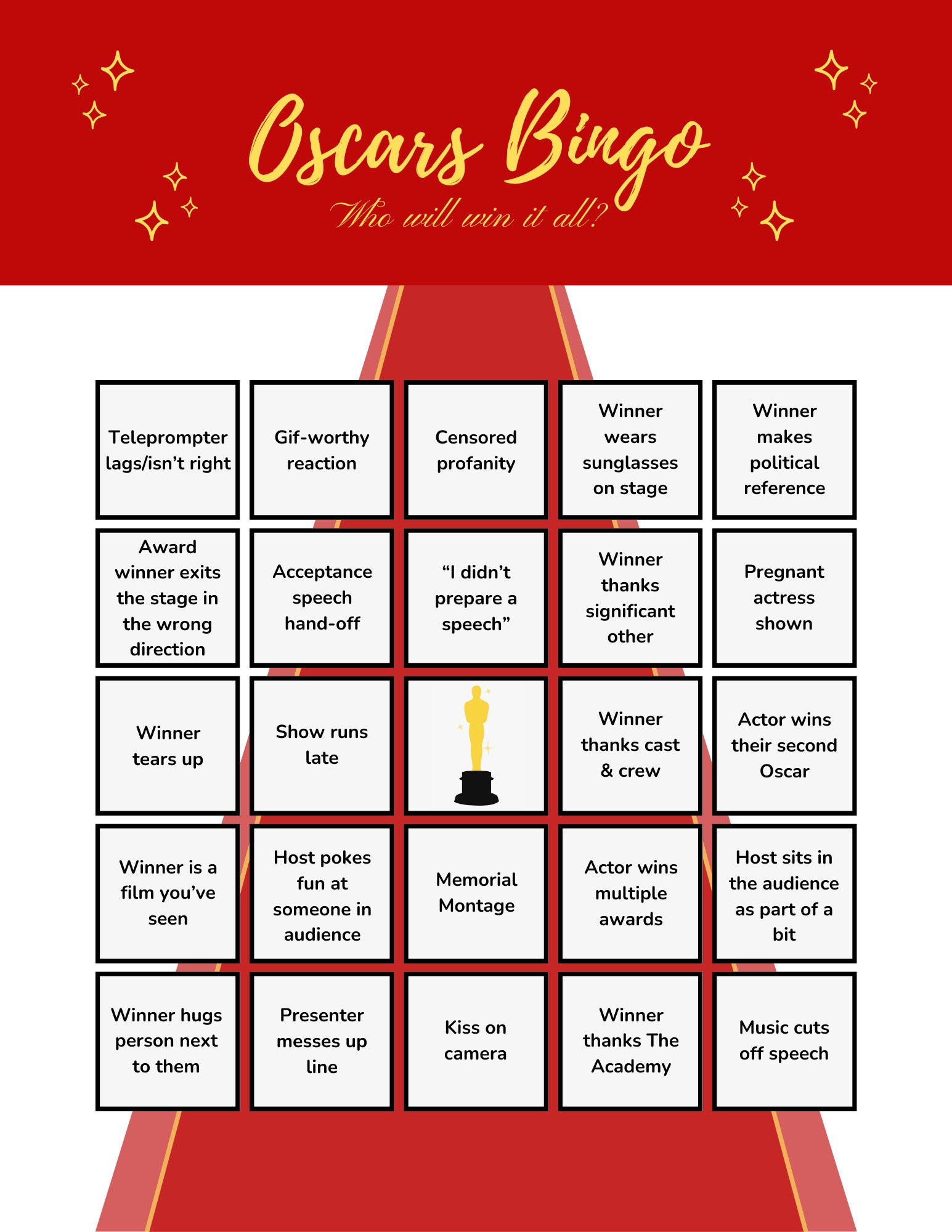 2024 Oscar / Academy Award Bingo Card + Ballot W/ Points - Etsy