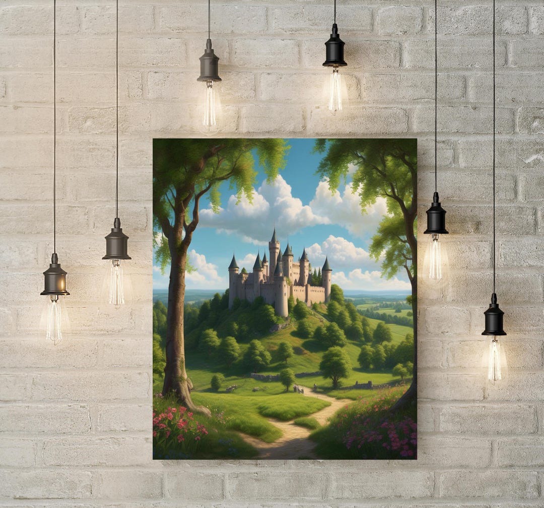 Canvas Art, Fantasy Medieval Castle on a Hill, Stretched Matte Canvas ...