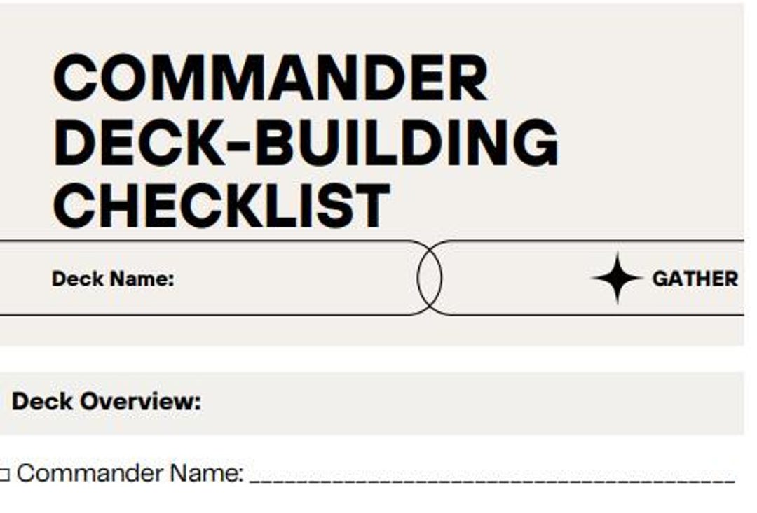 Commander Deck Building Checklist | EDH Deck Planner | MTG Printable ...