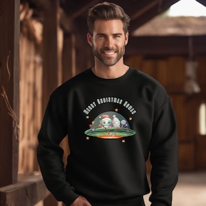 Alien UFO Christmas Sweater, Cute Alien and Snowman Sweater, UFO ...