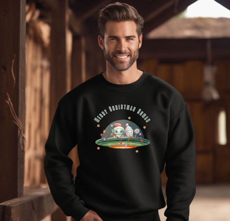 Alien UFO Christmas Sweater, Cute Alien and Snowman Sweater, UFO ...