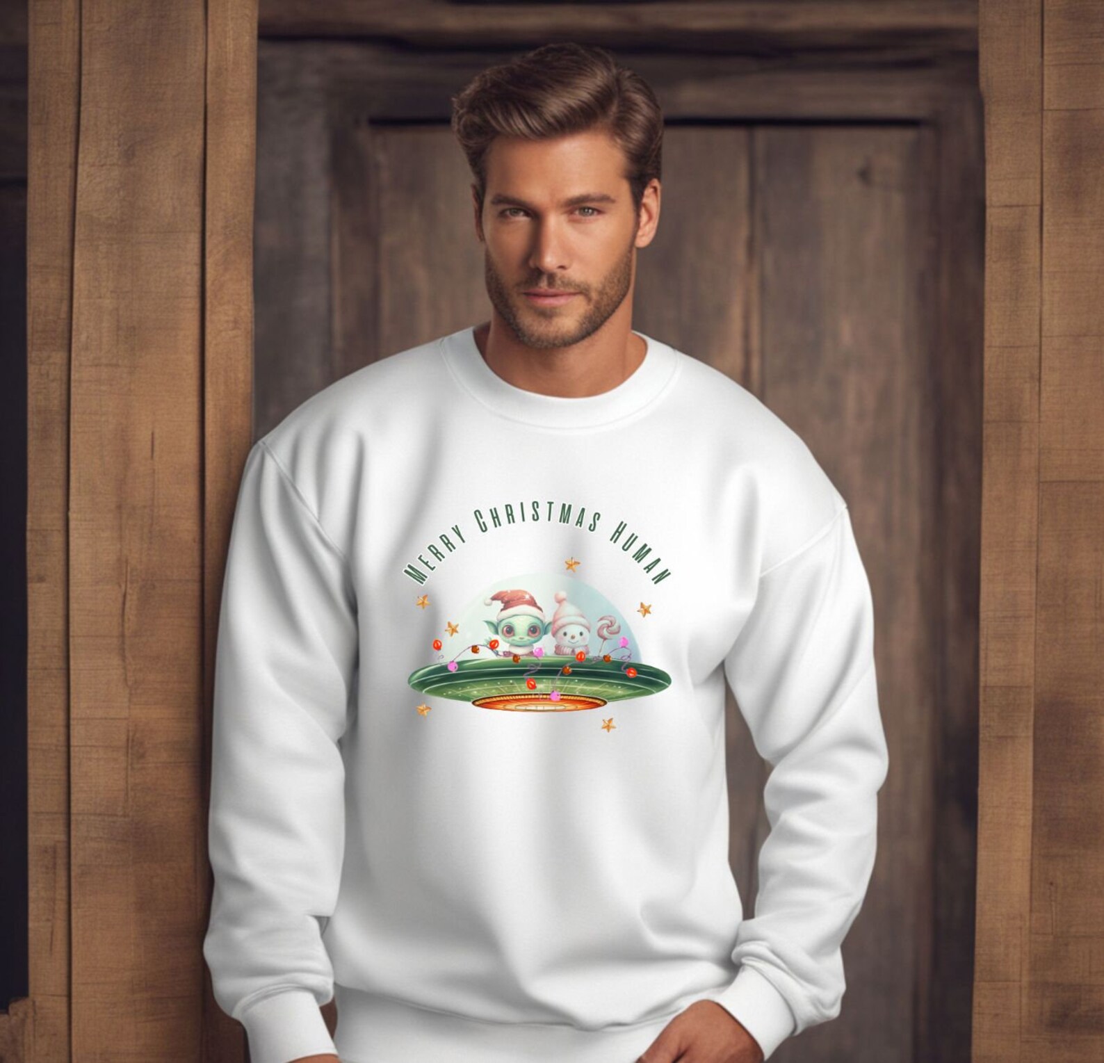 Alien UFO Christmas Sweater, Cute Alien and Snowman Sweater, UFO ...