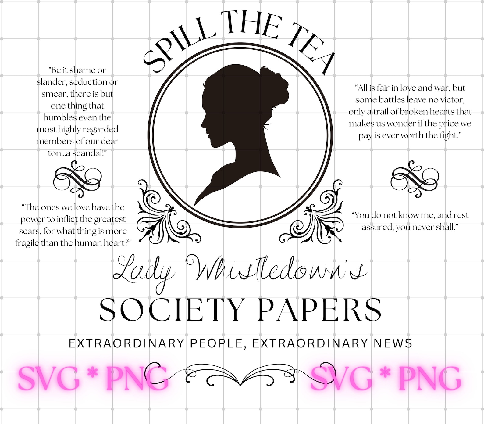 Spill the Tea Lady Whistledown's PNG and SVG, Bridgerton Fashion ...