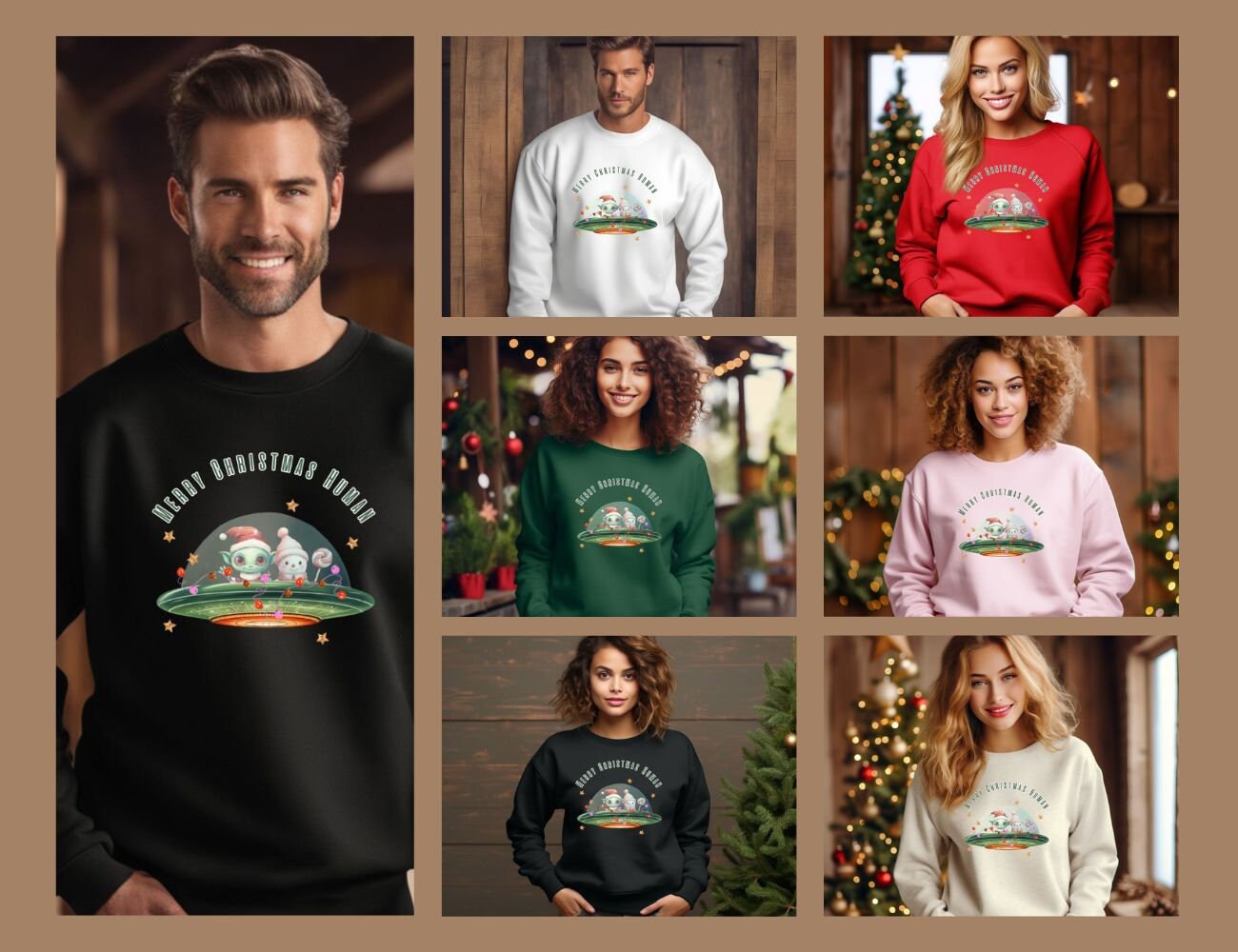 Alien UFO Christmas Sweater, Cute Alien and Snowman Sweater, UFO ...