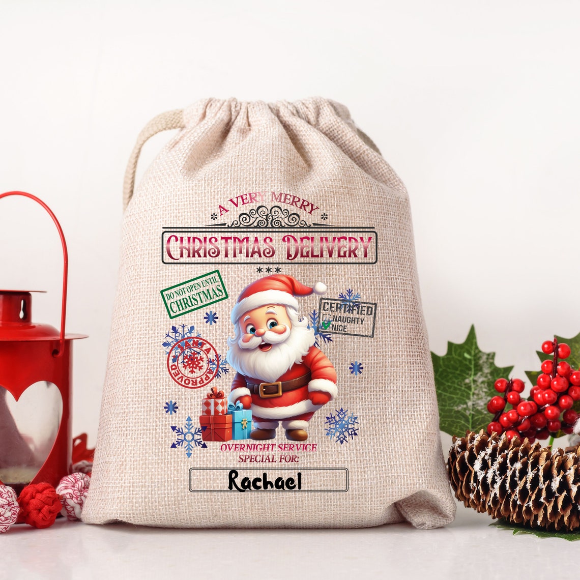 Santa Sack Sublimation Design, Christmas Gift Bag. Santa Claus Bag PNG ...
