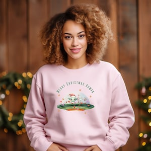 Alien UFO Christmas Sweater, Cute Alien and Snowman Sweater, UFO ...