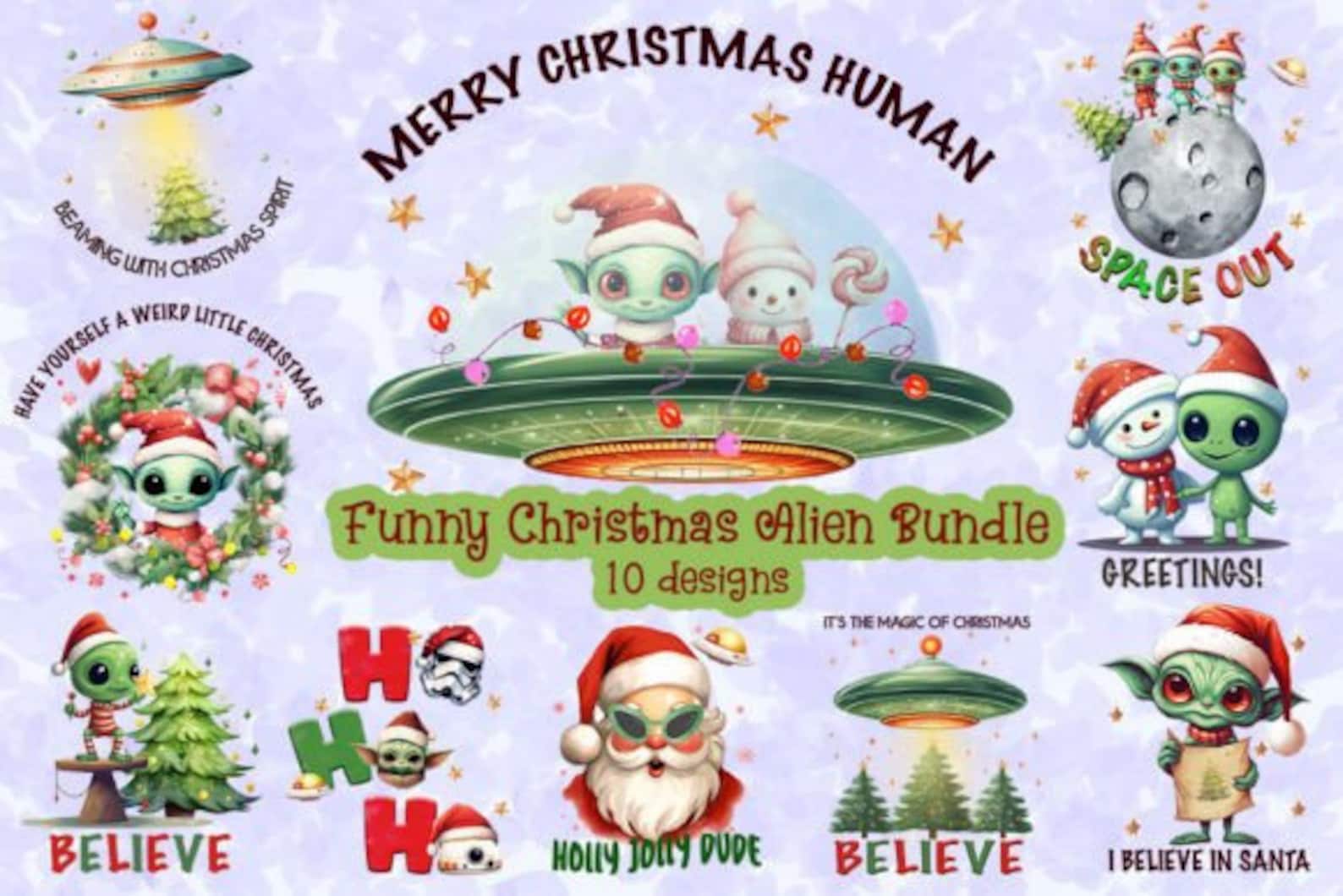 Funny Christmas Alien Bundle, Digital File, PNG Printable, File ...
