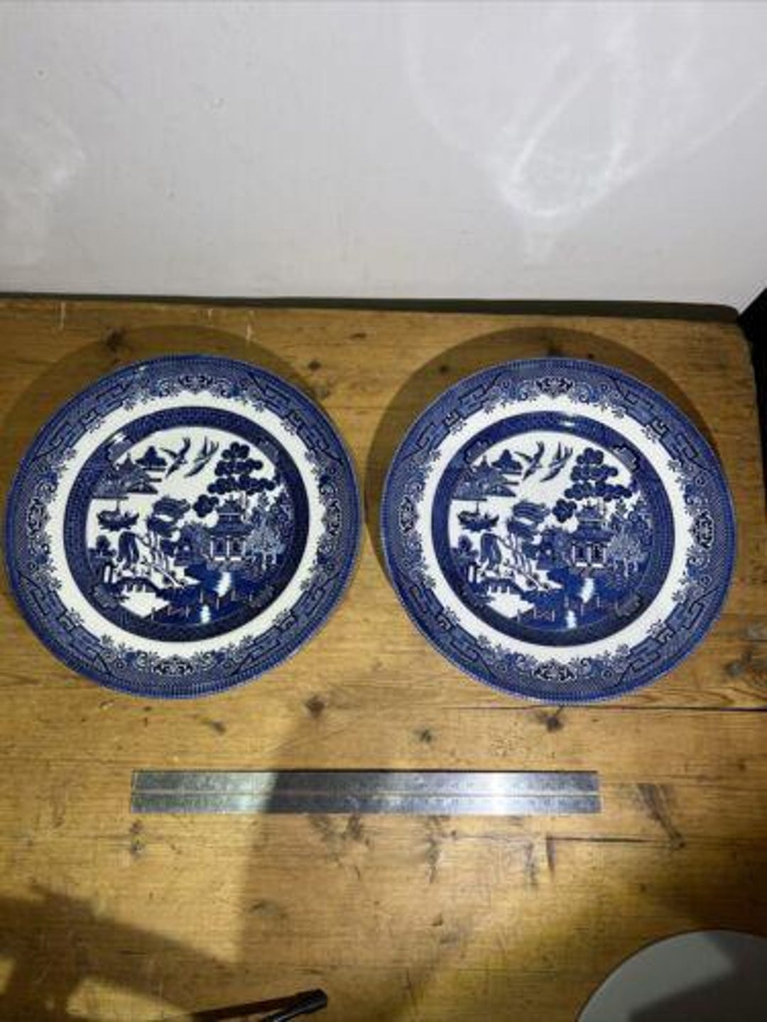 2 X Churchill Blue & White Willow Pattern 9.5 24cm Dinner Plates - Etsy