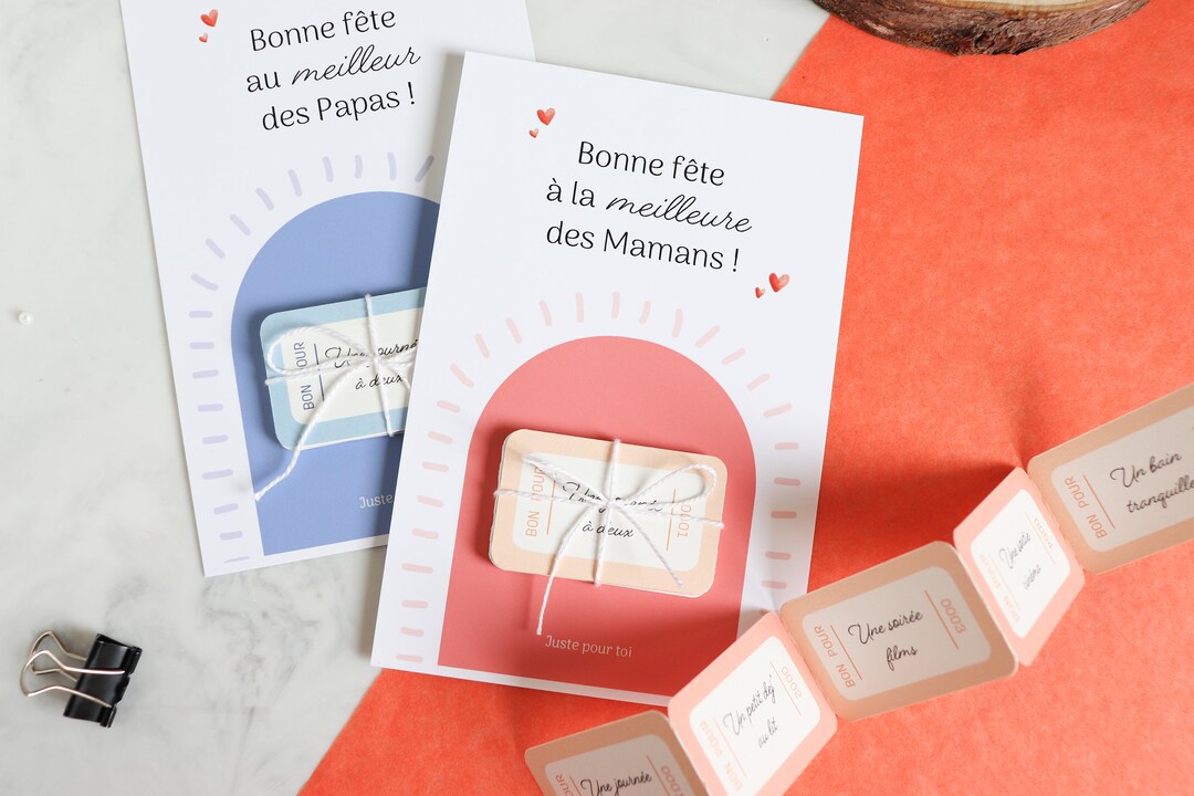 Carte Fête Des Mères, Pères Illustrée Avec Coupons Bon Pour à ...