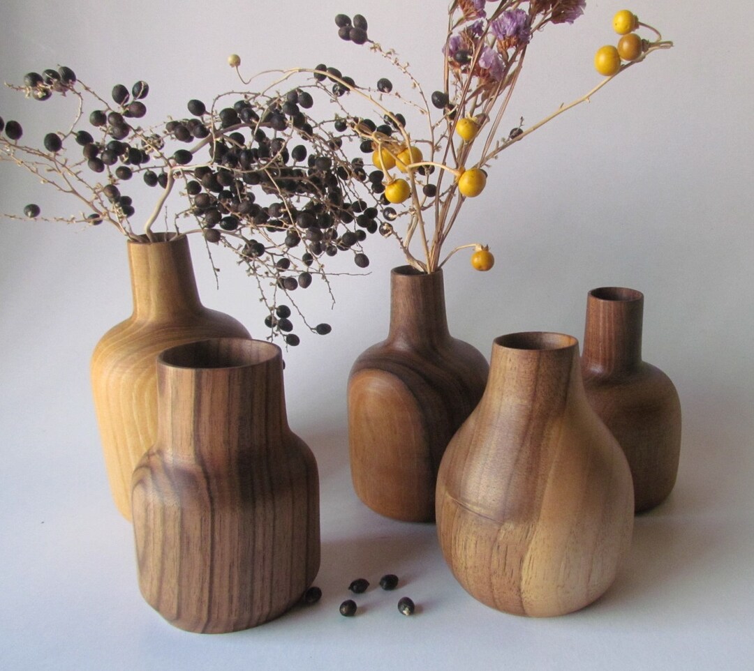 009 Moroccan Walnut Wood Vases - Etsy