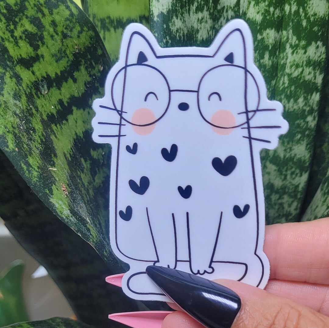 Cute Cat Sticker, Playful Feline Decal With Cool Glasses- Add Whimsical ...
