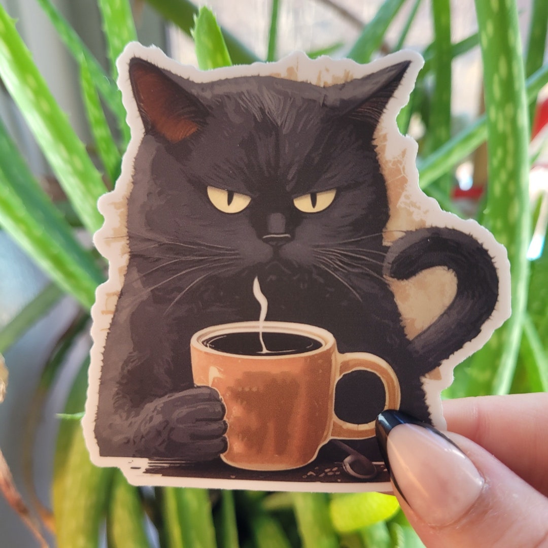 Cute Black Cat Sticker, Funny Sticker, Cat Decal, Waterproof Vinyl ...