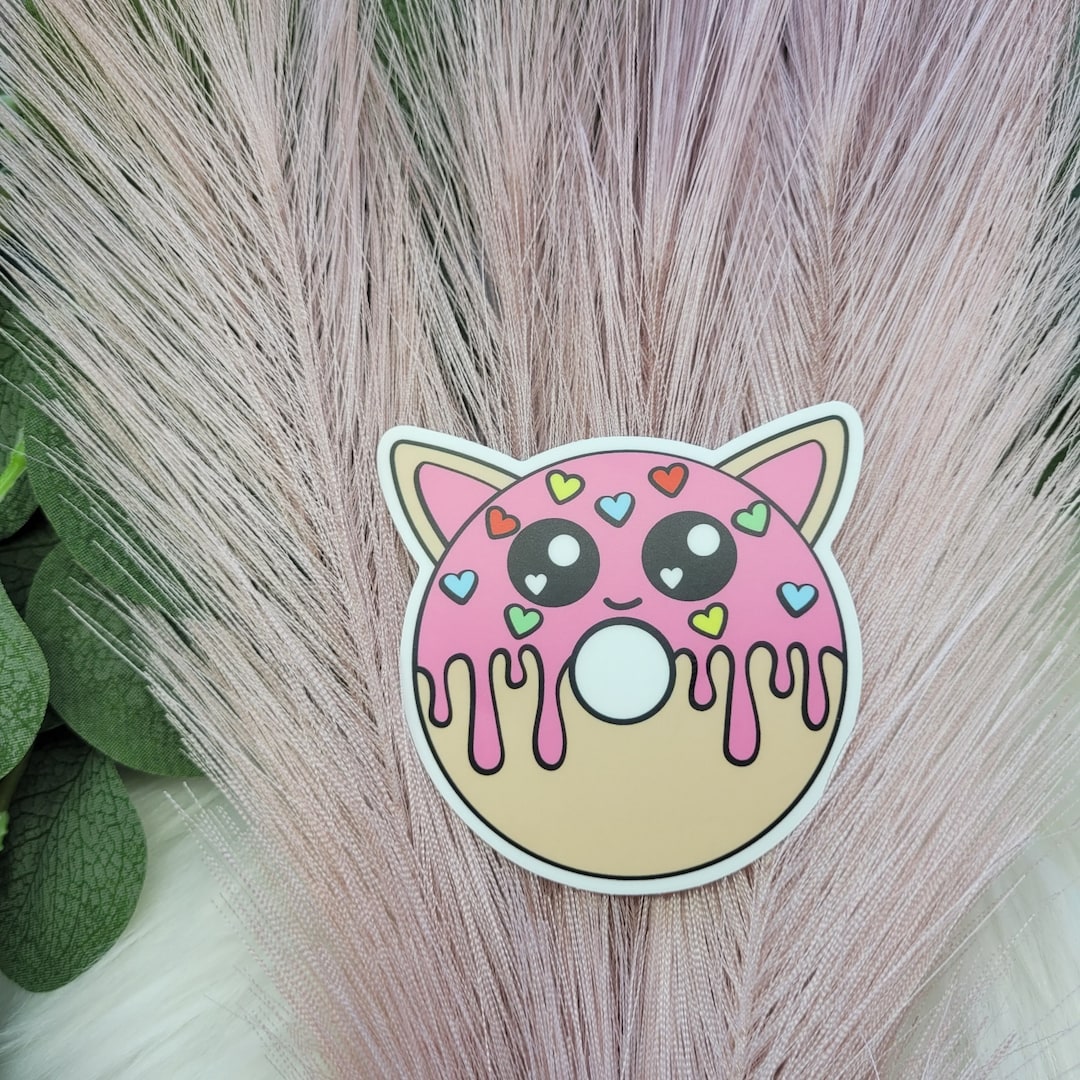 Anime Cat Sticker, Cute Pink Sticker, Donut Sticker, Bookish Sticker ...