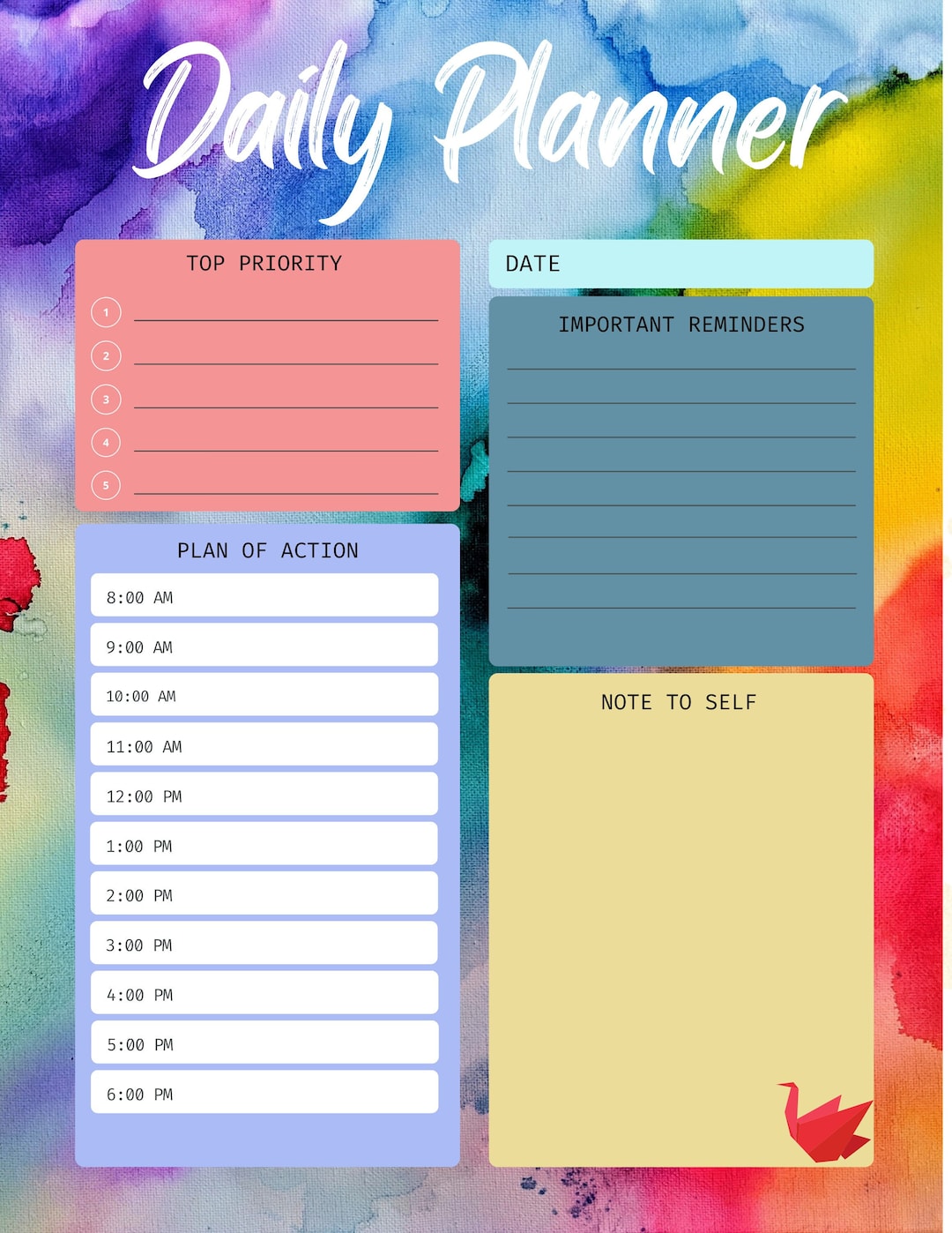 Colorful Creative Art Printable Digital Daily Planner Design to Make ...