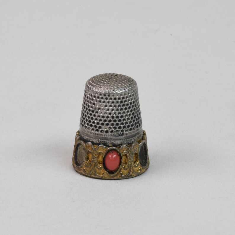 Vintage German Sterling Silver Gold Plated Thimble With Coral - Etsy