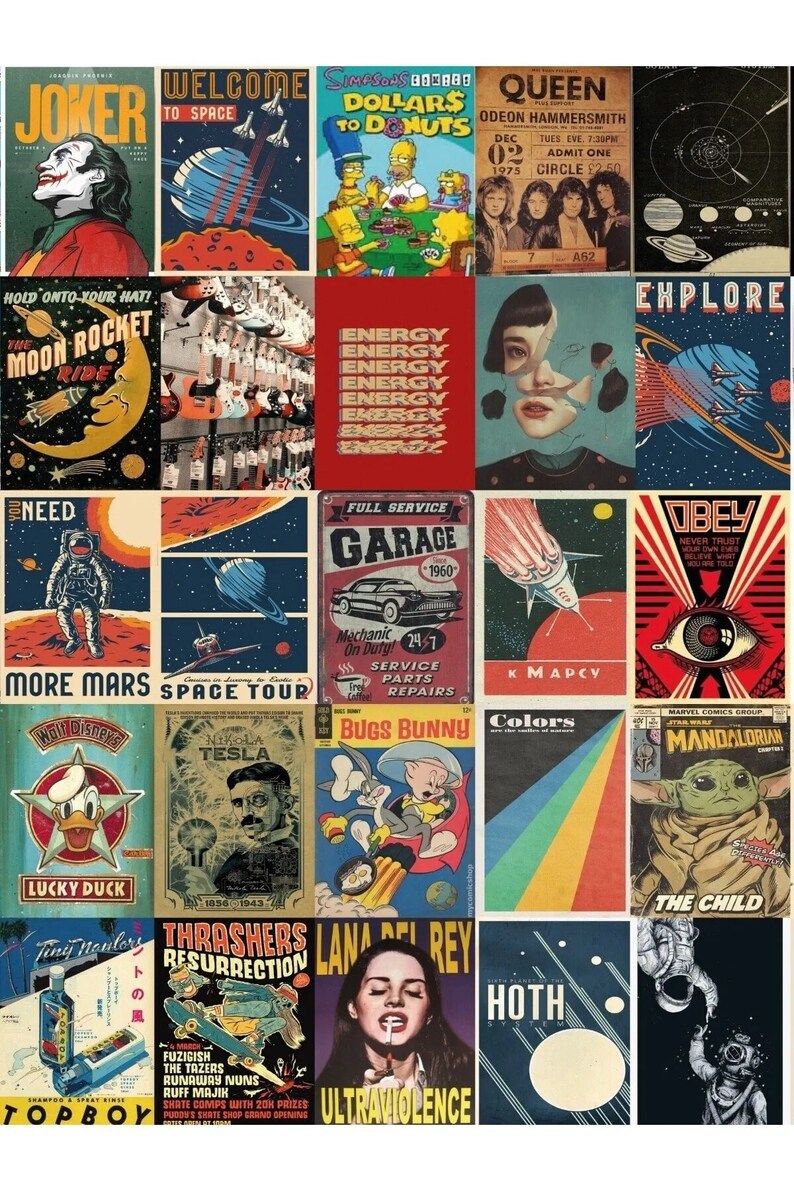 Retro Wall Poster Set of 110 Mixed Retro Wall Decoration Aesthetic ...
