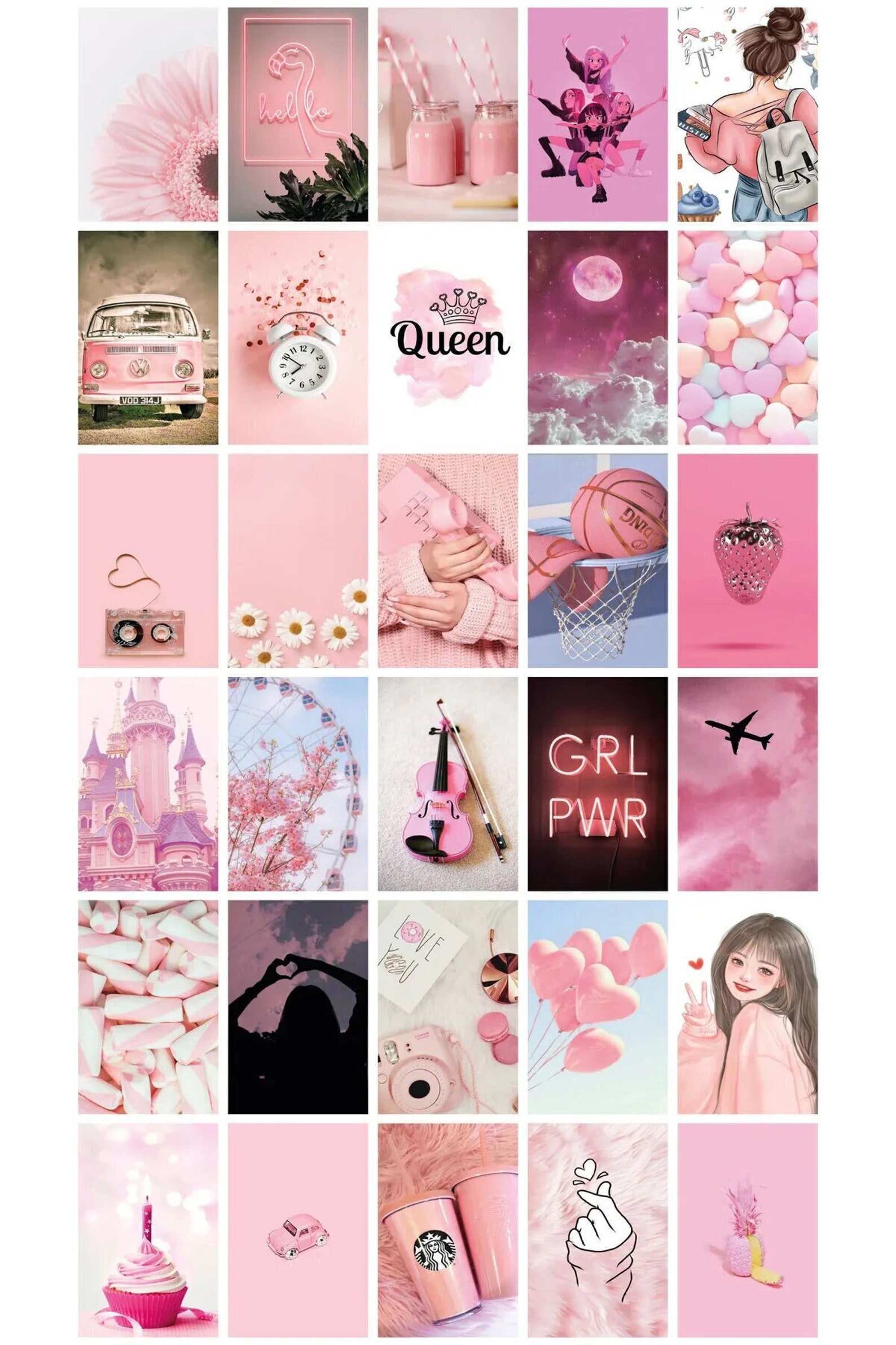 Pink Wall Poster Set of 30 Room Decor Pink Poster Set Pink Lover Gift ...