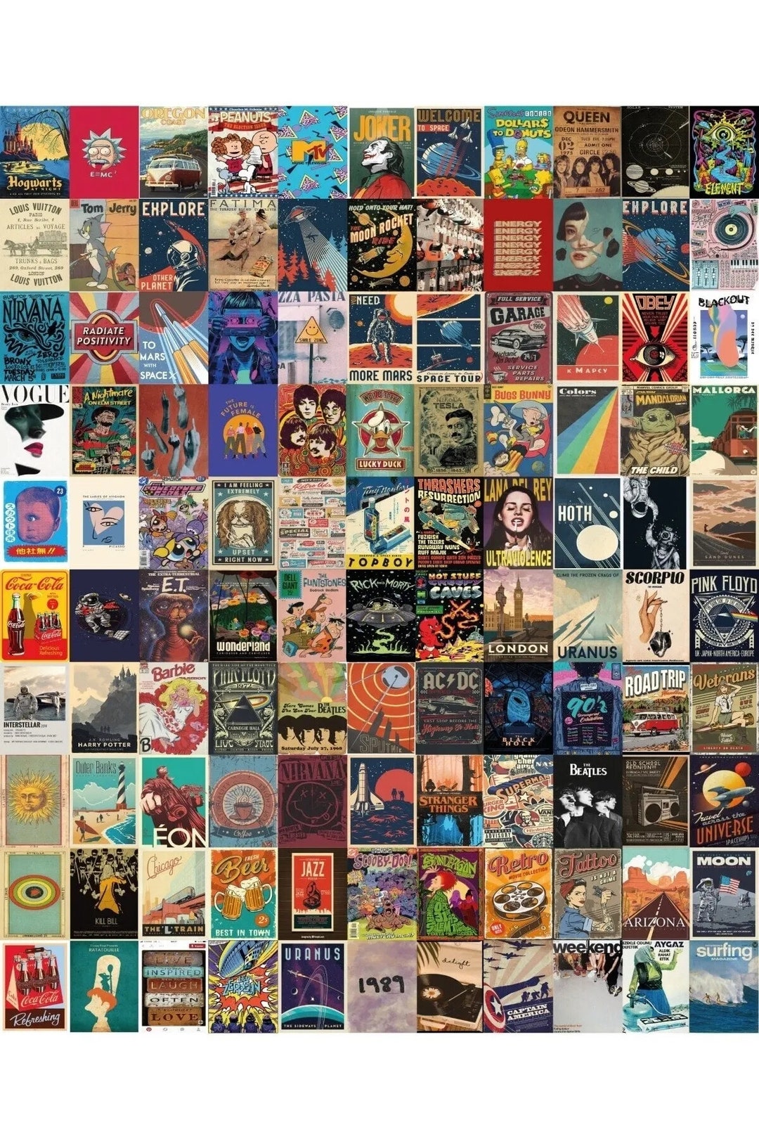 Retro Wall Poster Set of 110 Mixed Retro Wall Decoration Aesthetic ...