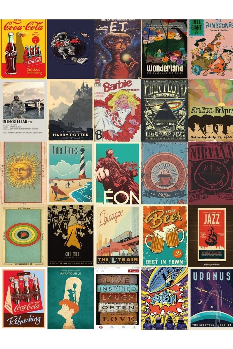 Retro Wall Poster Set of 110 Mixed Retro Wall Decoration Aesthetic ...