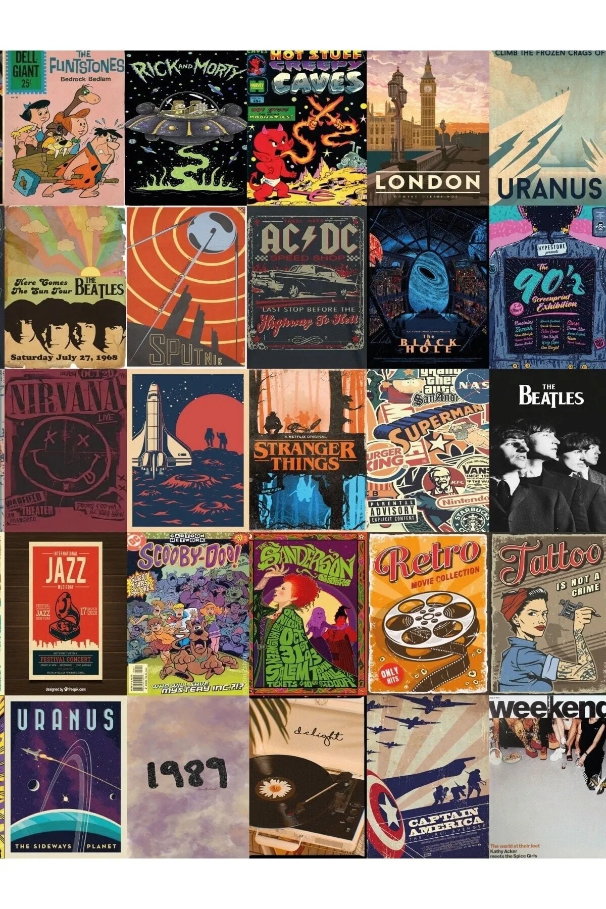 Retro Wall Poster Set of 110 Mixed Retro Wall Decoration Aesthetic ...