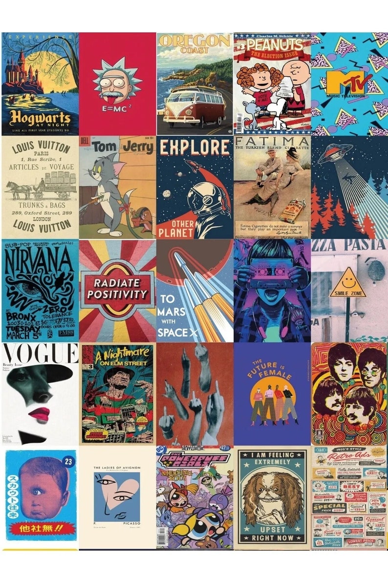 Retro Wall Poster Set of 110 Mixed Retro Wall Decoration Aesthetic ...