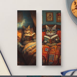 Cat Printable Bookmarks, Bundle of 10 Cute Cats Reading, Folk Art ...