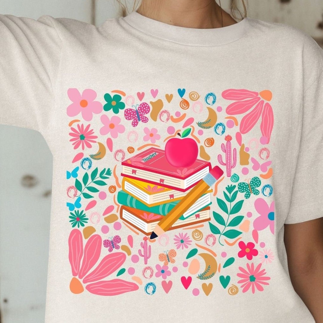 Pink School Teacher Png, Teacher Floral Png, Digital Download, Boho ...