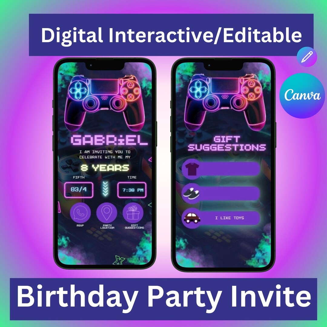 Gamer Party Invitation, Birthday Party Digital Invite That Has ...