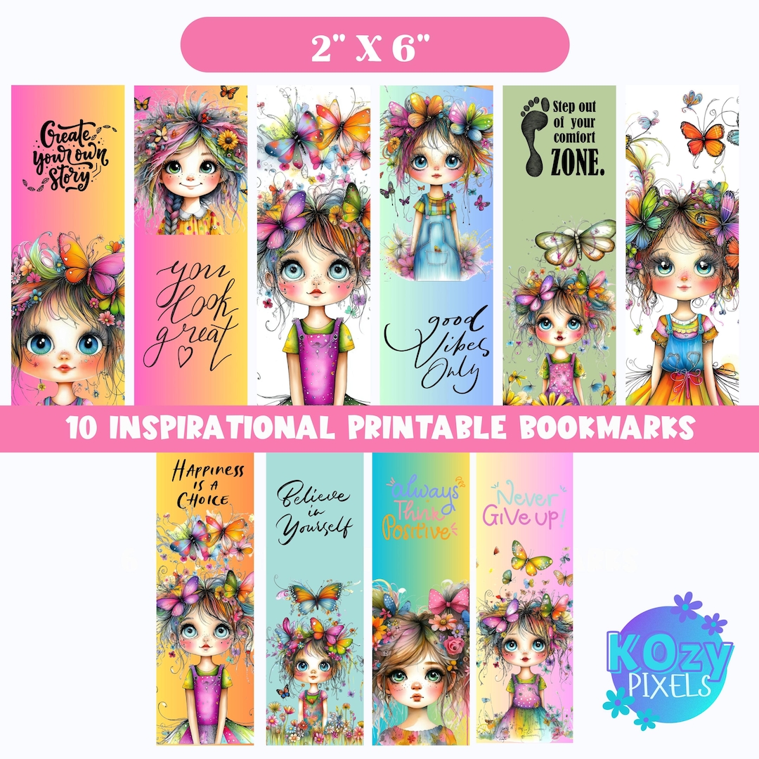 Inspirational Printable Bookmark Bundle, 10 Cute Quirky Girl ...