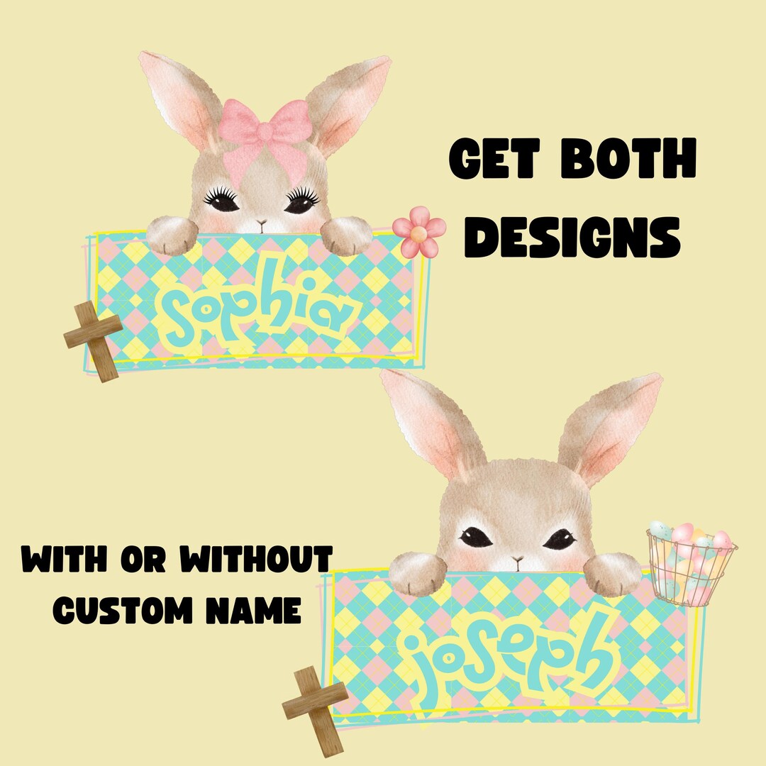 Custom Kids Easter PNG - Cute Peeping Bunny Rabbit - Personalized ...