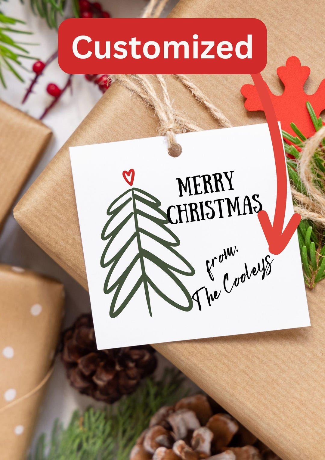 Custom Minimalist Printable Christmas Tags, Digital Holiday Gift Tags ...
