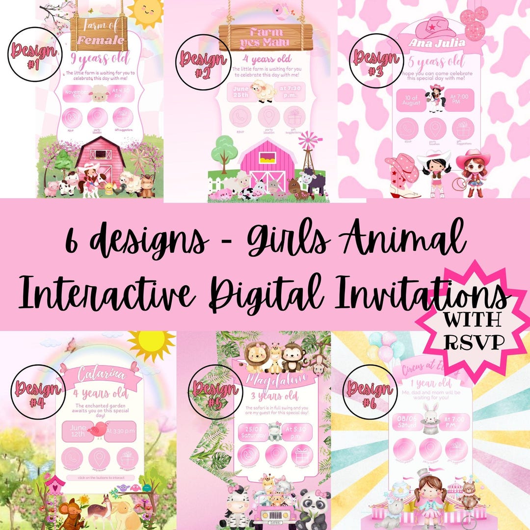 Girls Digital Interactive Birthday Party Invitation, Editable Kids ...