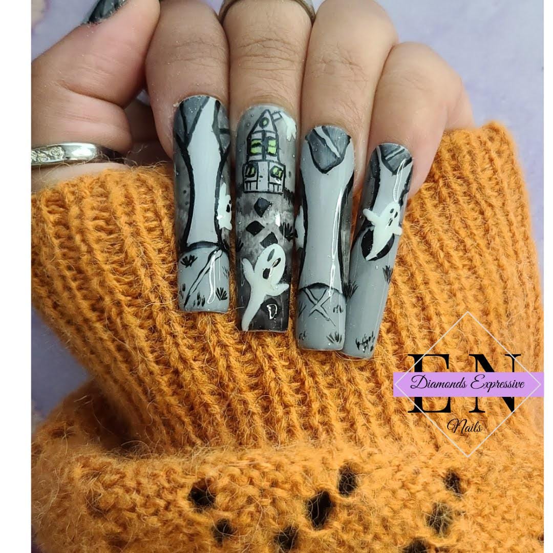 Peek-a-boooo Ghost Set |haunted House |halloween Press on Nails |adults ...