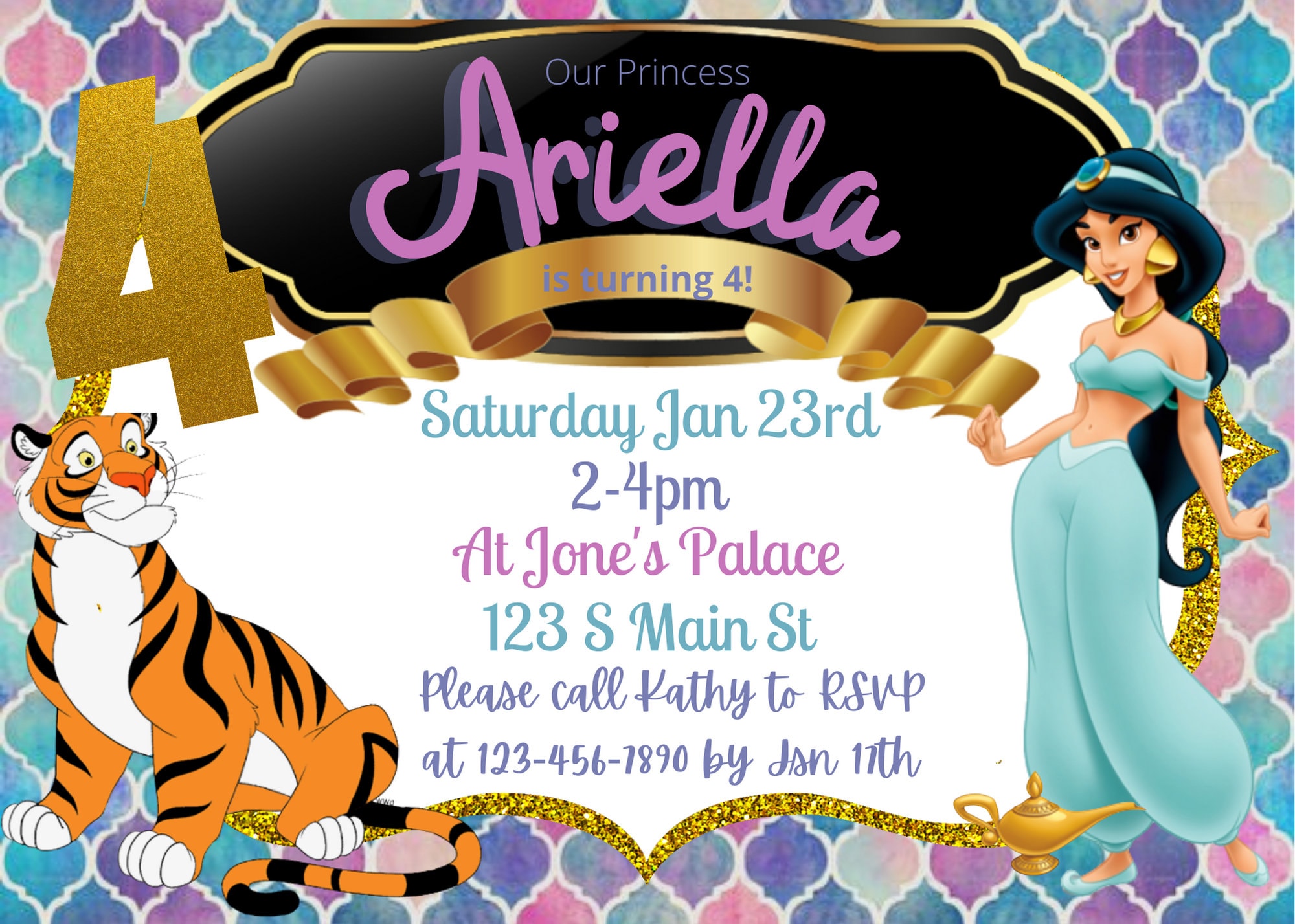 Princess Jasmine Birthday Invitation Digital DIY - Etsy