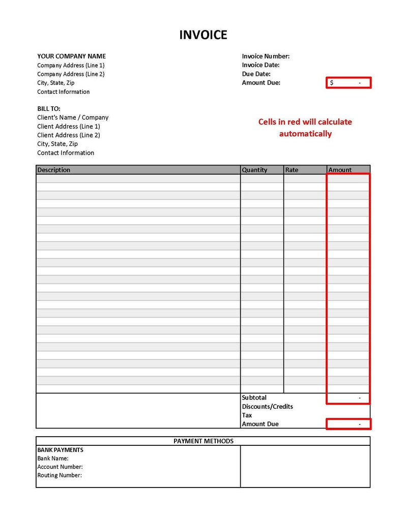 Client Invoice Template - Printable From Excel and to PDF With Auto ...
