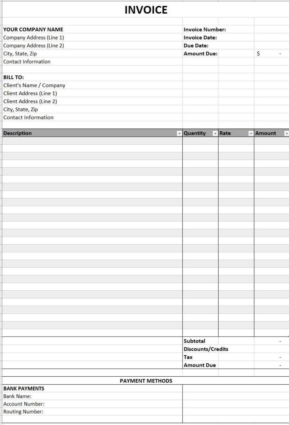 Client Invoice Template - Printable From Excel and to PDF With Auto ...