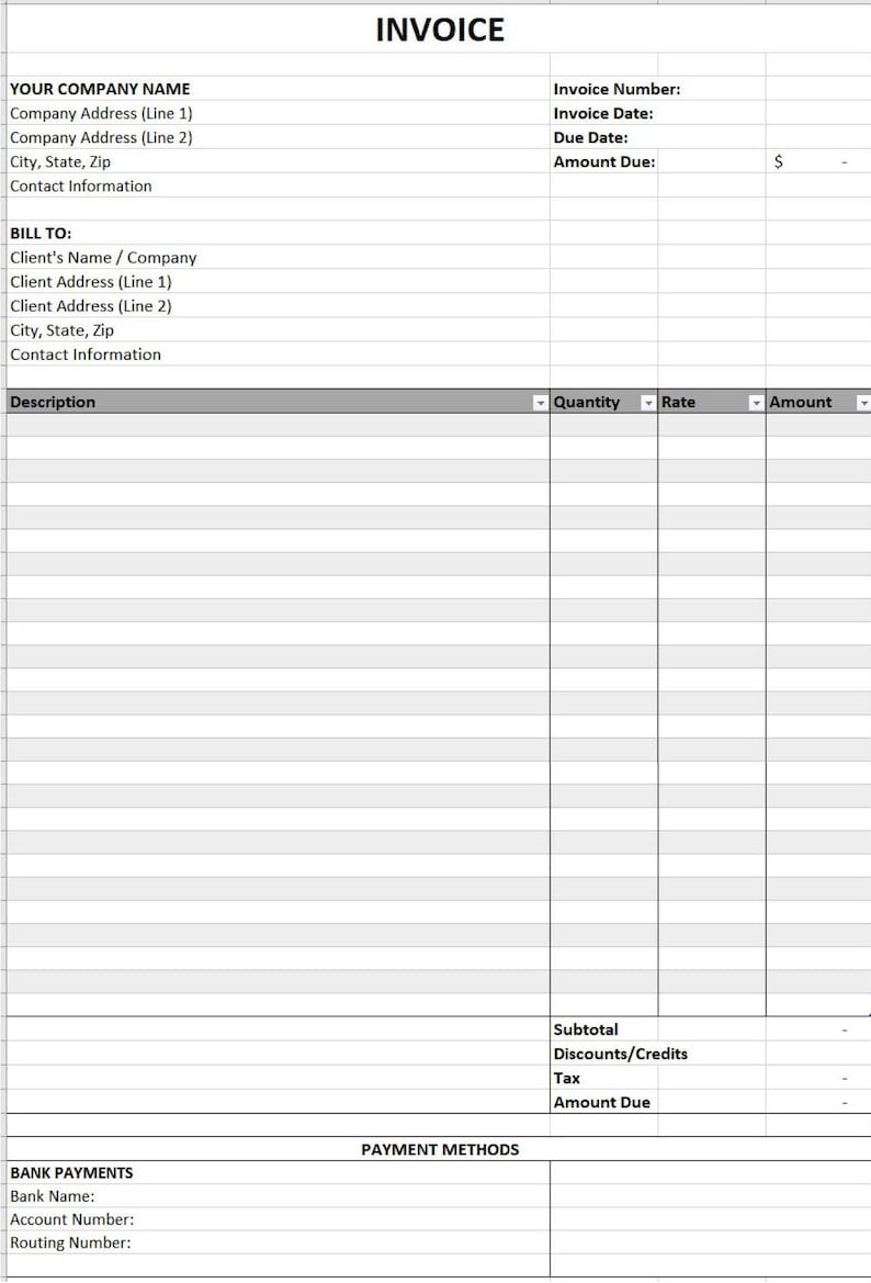 Client Invoice Template - Printable From Excel and to PDF With Auto ...
