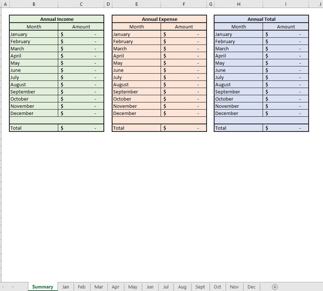 Simple Income and Expense Tracker With Monthly and Annual Budget ...