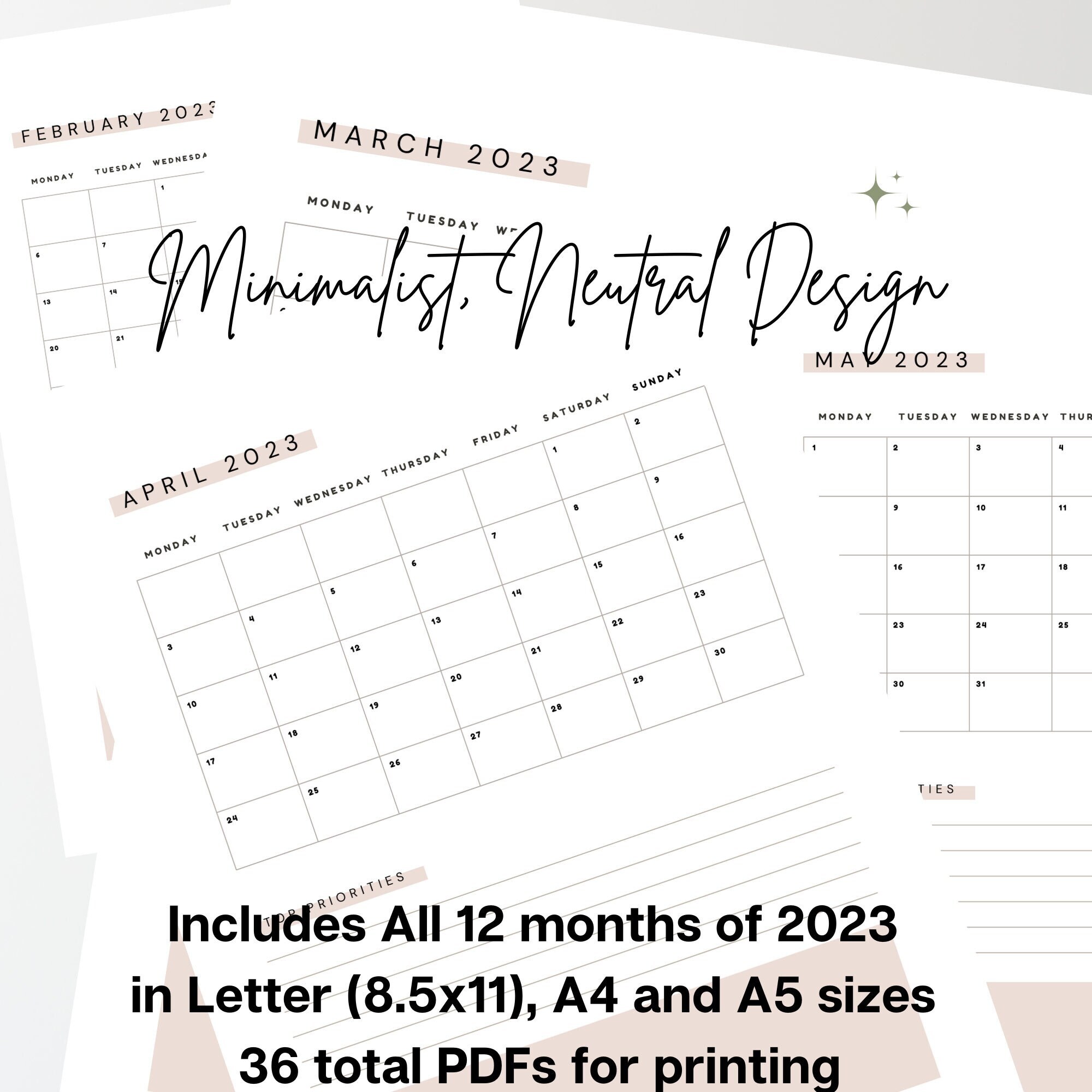 2023 Minimalist Printable Calendar Clean Aesthetic Minimal Style ...