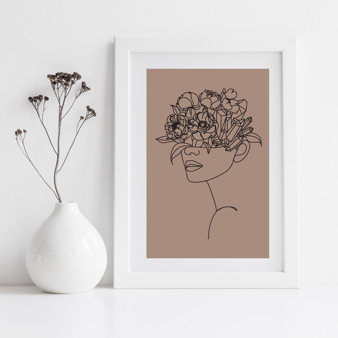 Woman Line Art Drawing Neutral Aesthetic Print for Boho - Etsy Australia