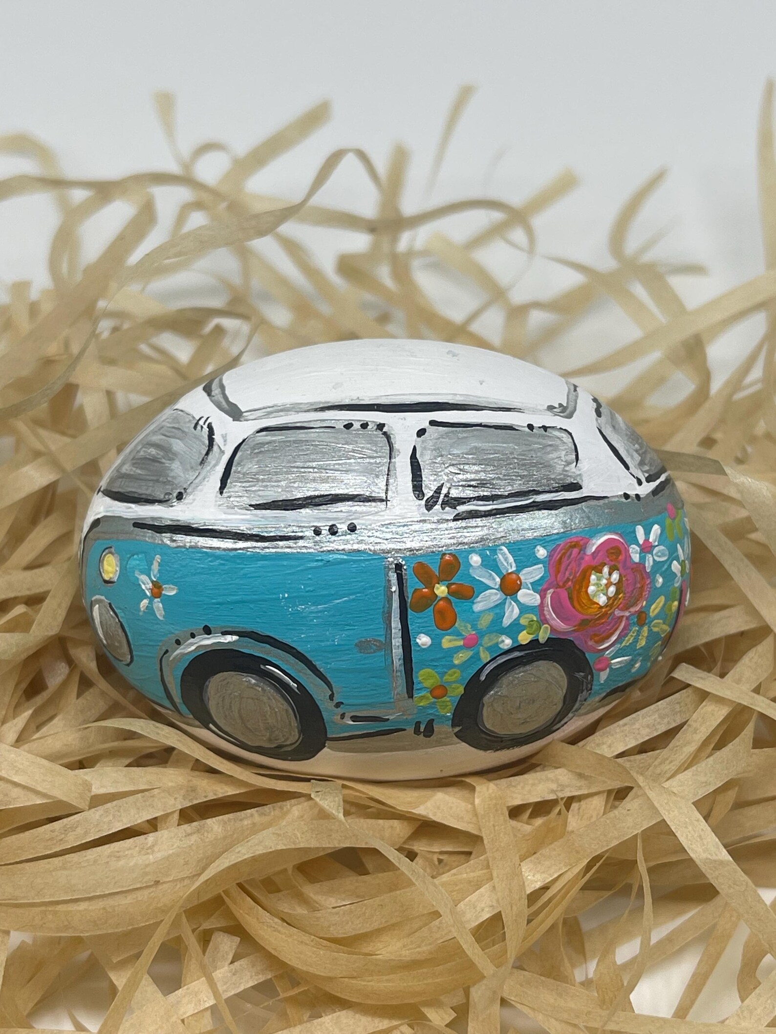 Hand Painted VW Van Easter Egg | Unique Wooden Spring Decor - Etsy