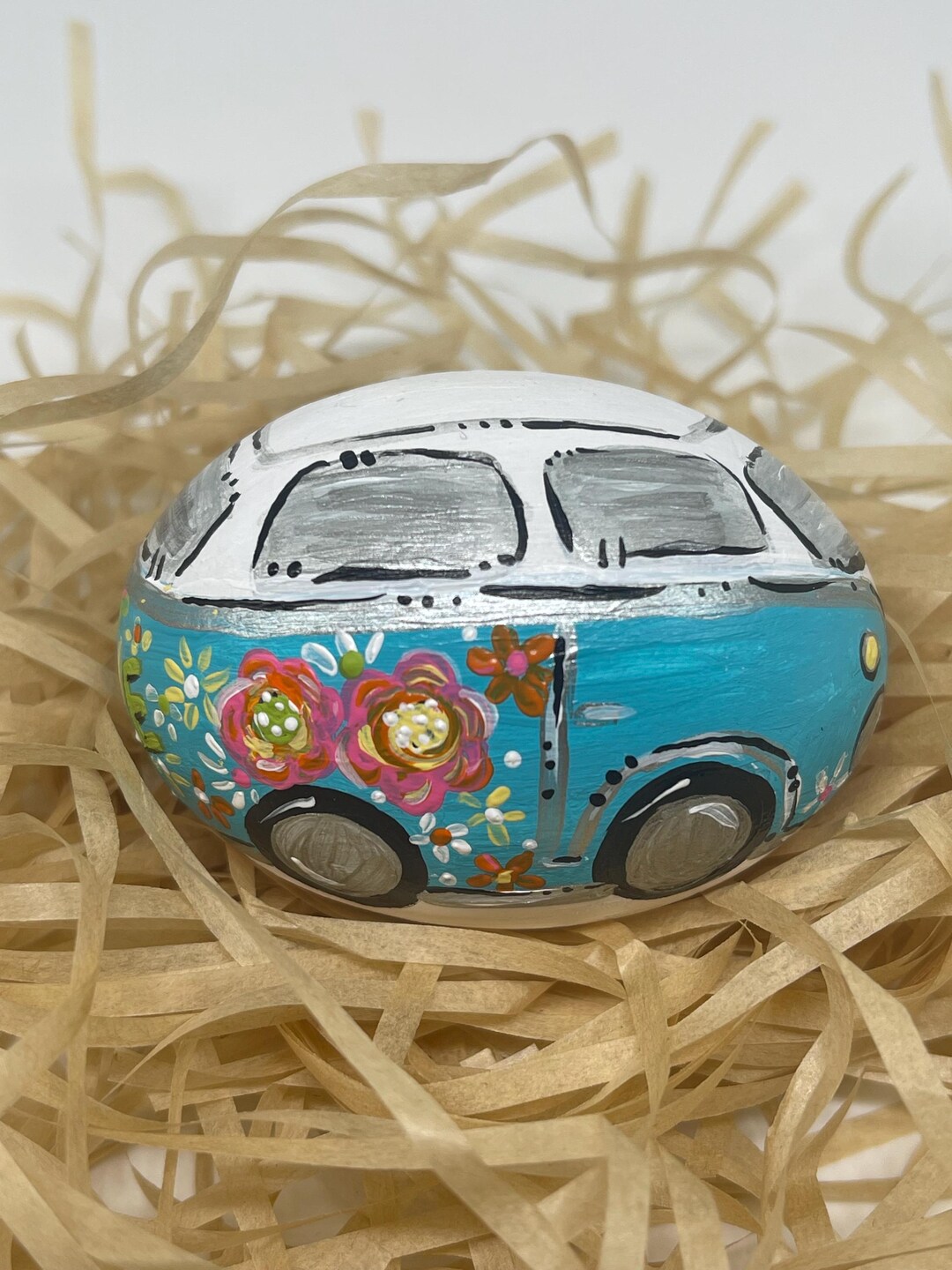 Hand Painted VW Van Easter Egg | Unique Wooden Spring Decor - Etsy
