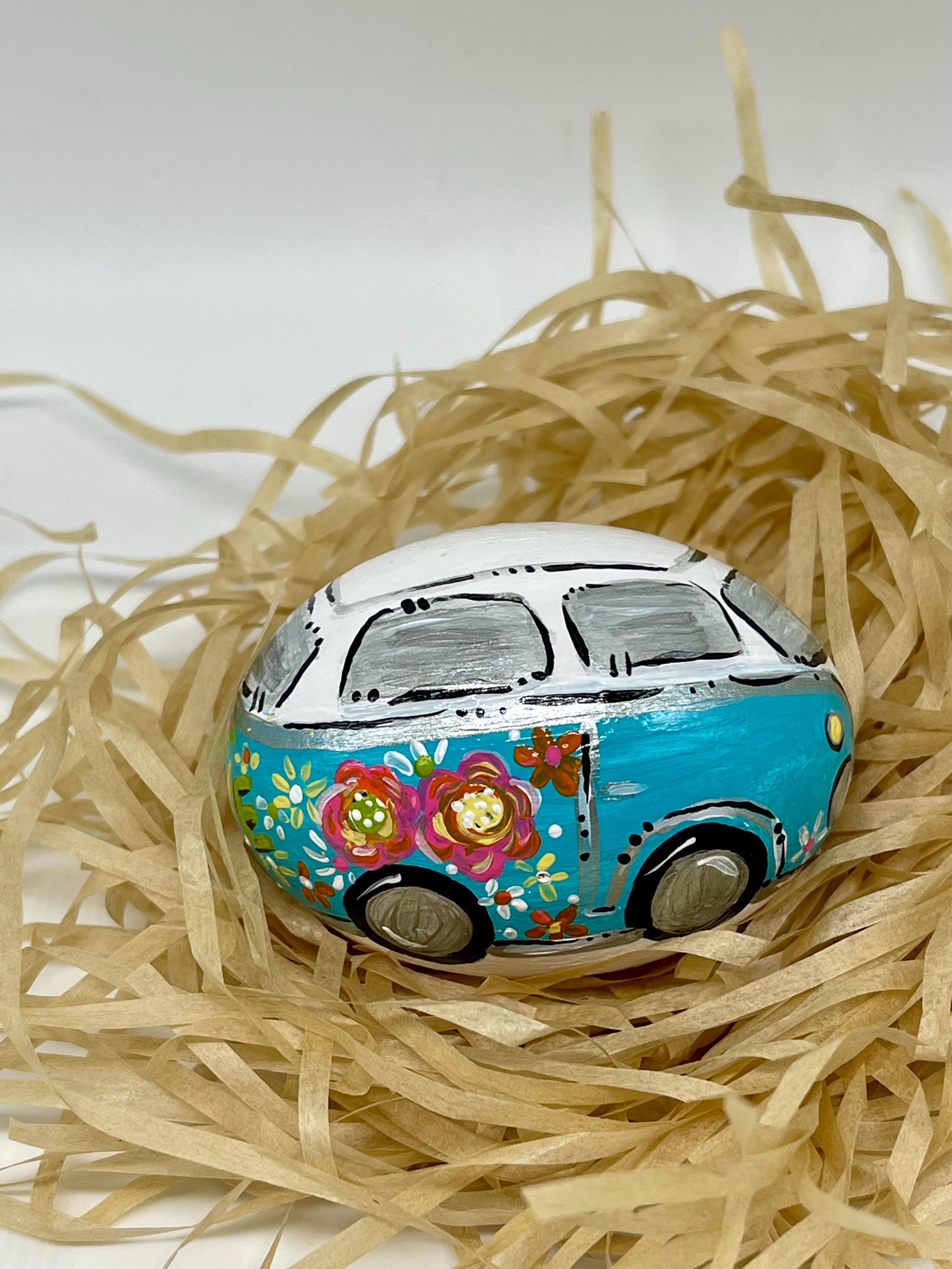 Hand Painted VW Van Easter Egg | Unique Wooden Spring Decor - Etsy