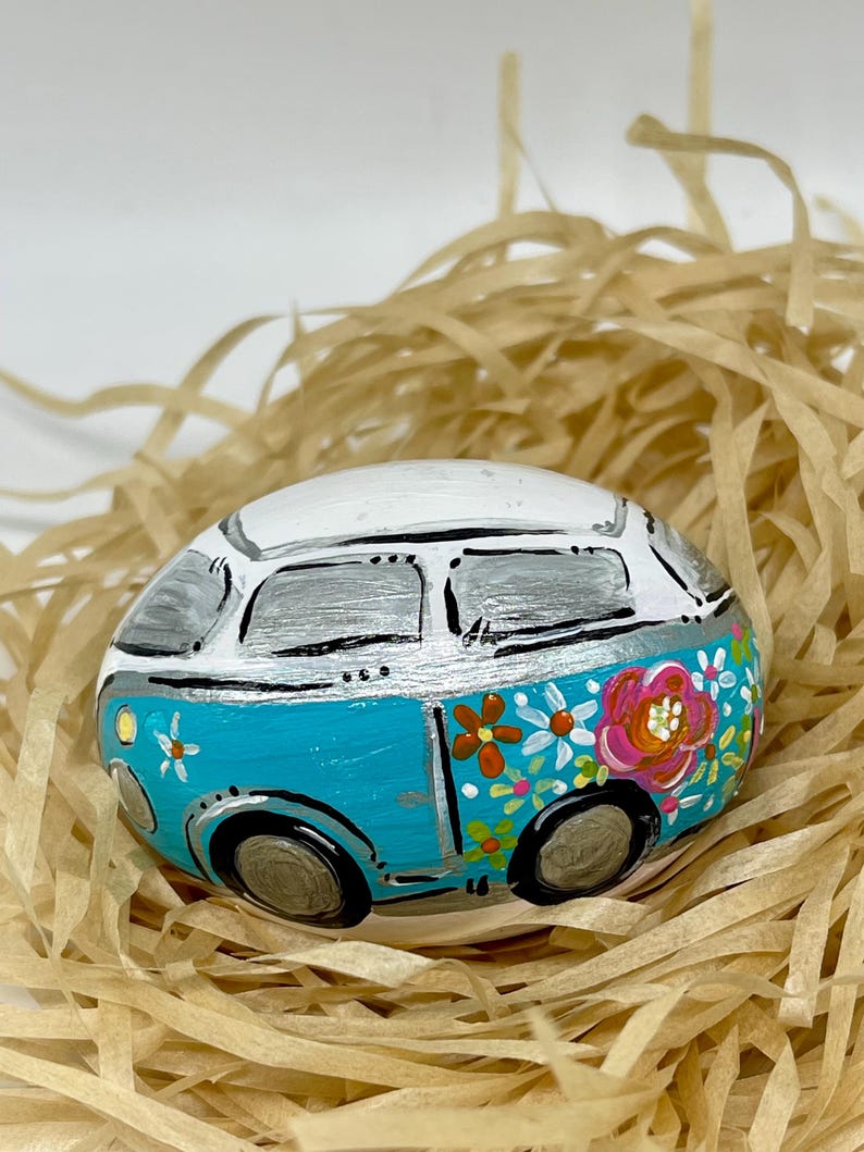 Hand Painted VW Van Easter Egg | Unique Wooden Spring Decor - Etsy