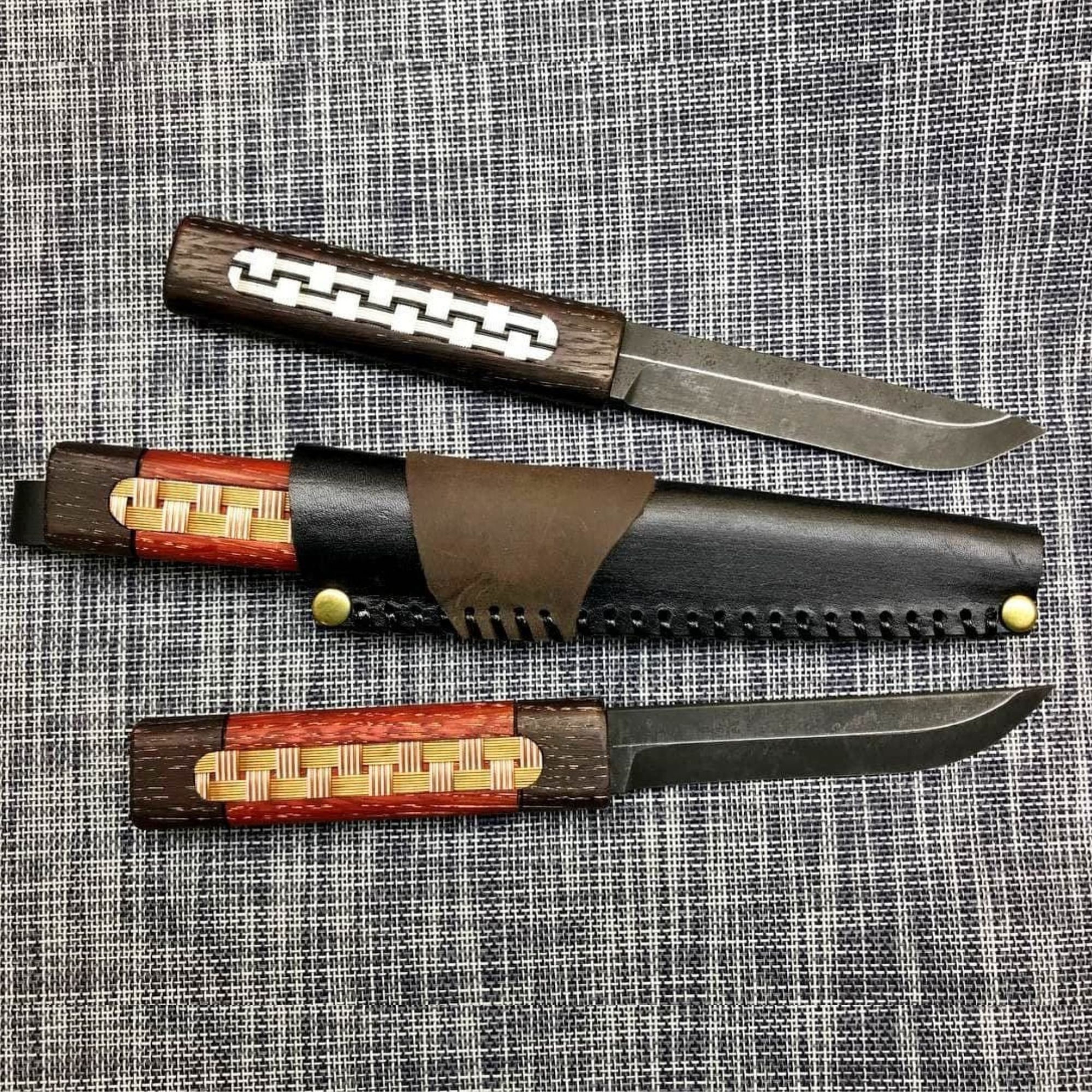 Custom Fixed Blade Knife and Sheath. Sharp Hunting Knife Wooden Handle ...