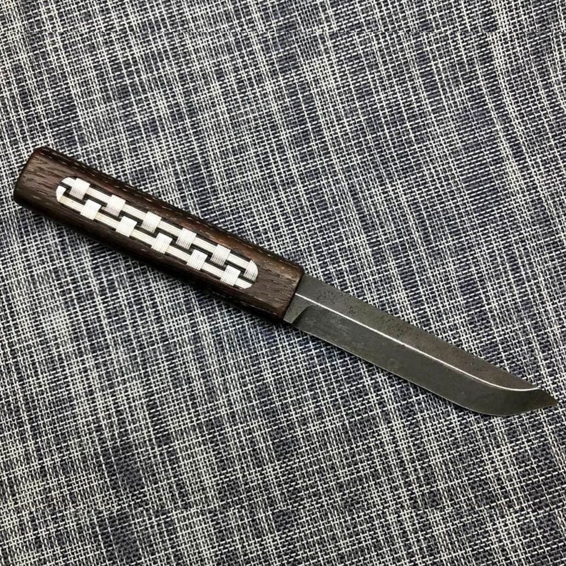 Custom Fixed Blade Knife and Sheath. Sharp Hunting Knife Wooden Handle ...