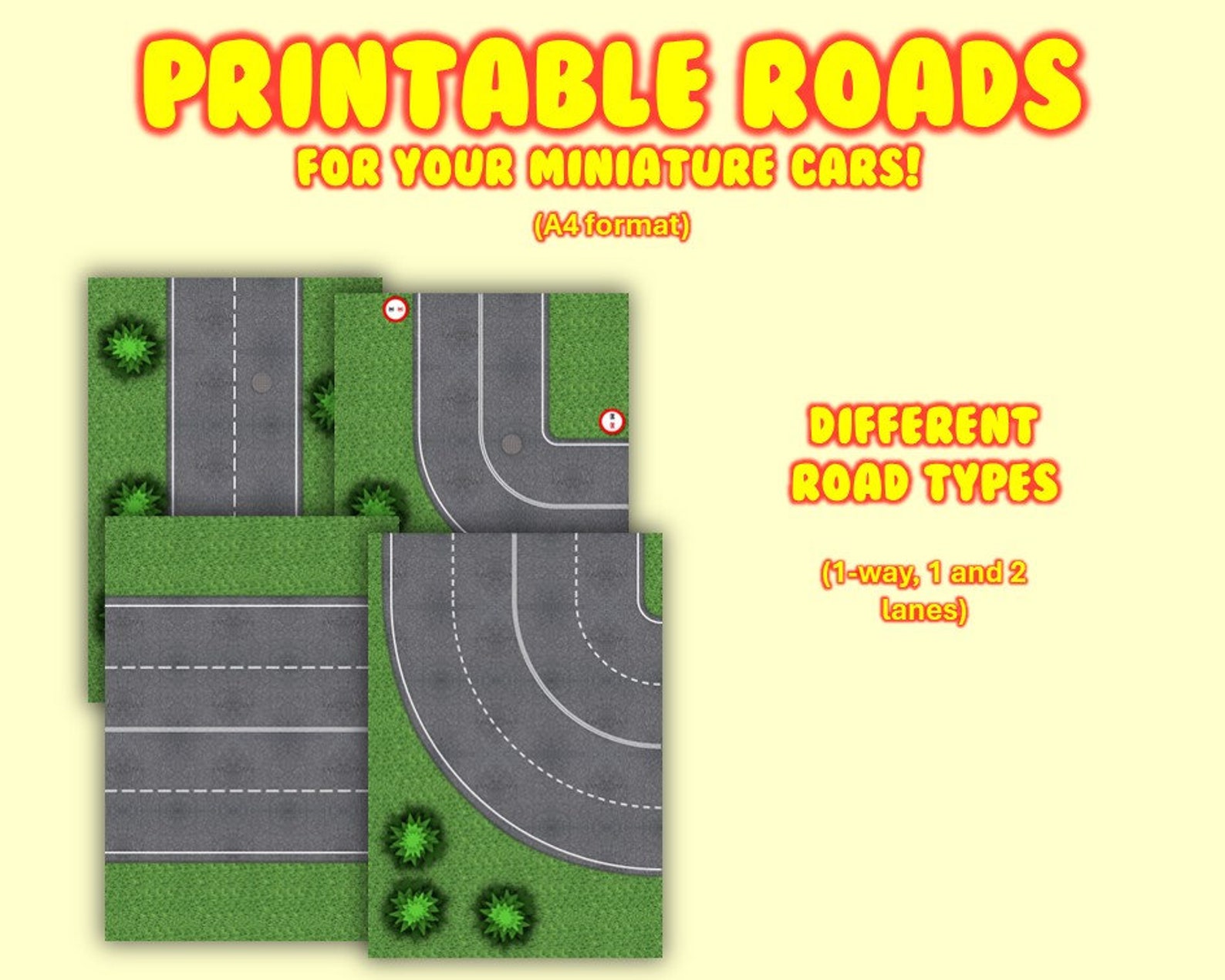 Printable Toy Car Roads Bundle – Full Color & Low Ink Track Set (PDF ...