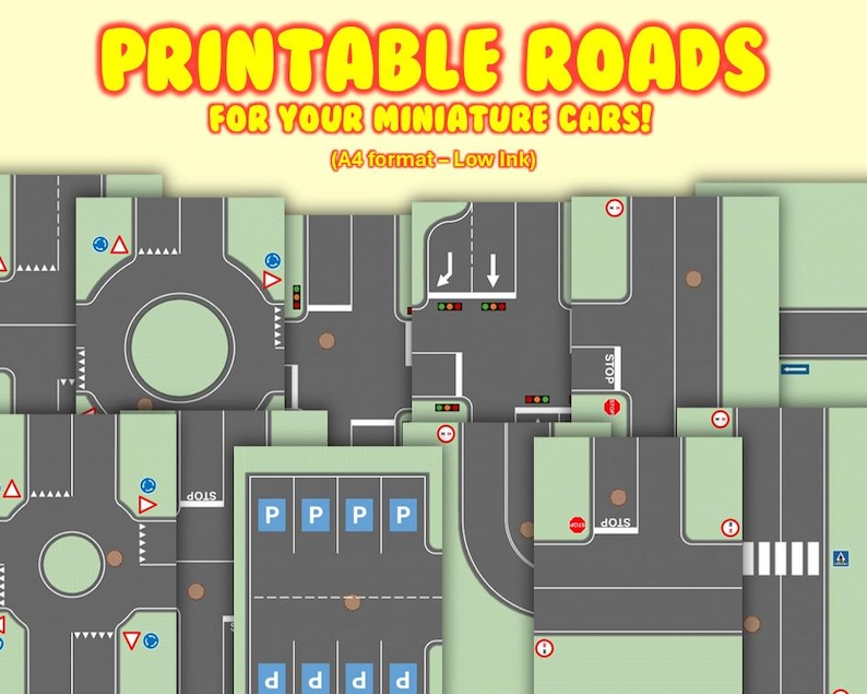 Printable Toy Car Roads – Low Ink Track Set (PDF Download) - Etsy