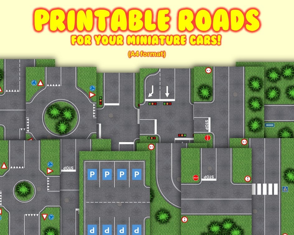 Printable Toy Car Roads Bundle – Full Color & Low Ink Track Set (PDF ...