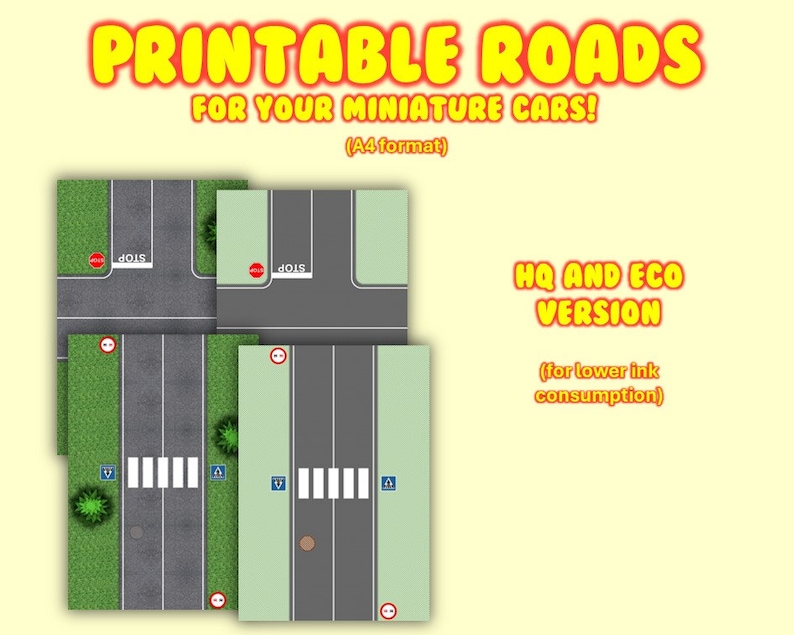 Printable Toy Car Roads Bundle – Full Color & Low Ink Track Set (PDF ...